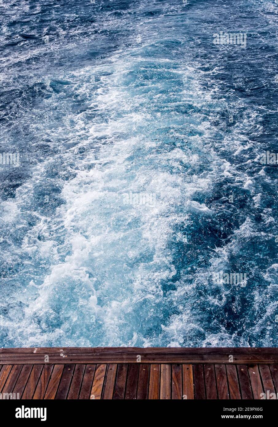 Boat Wave ocean trace on blue sea water wake of cruise liner background ...