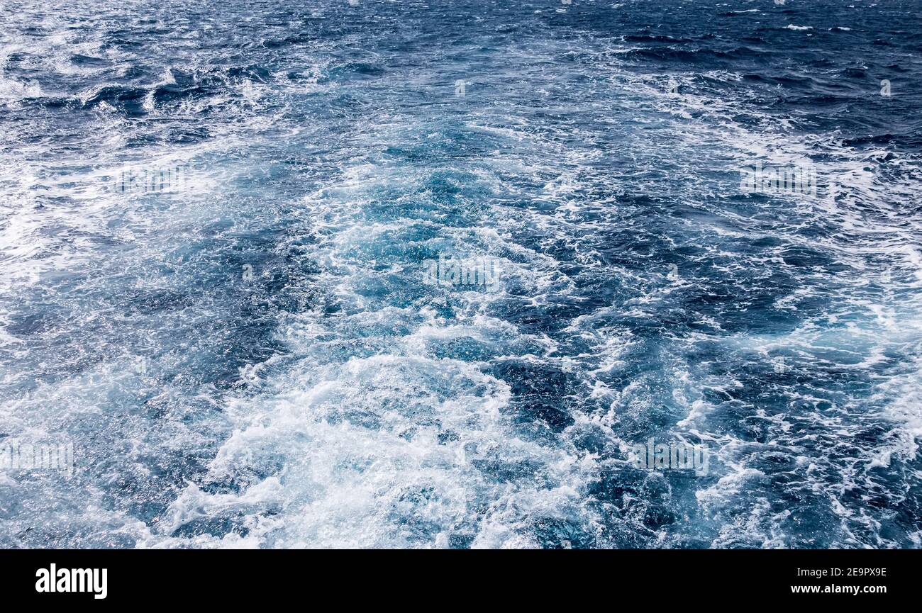 Boat Wave ocean trace on blue sea fresh water background. Deep ocean ...