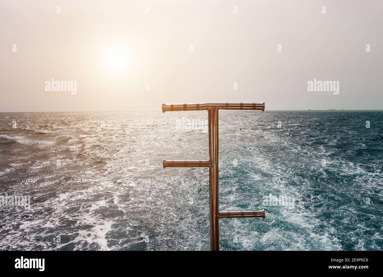 Boat staircase Wave ocean trace on blue sea water wake of cruise liner ...