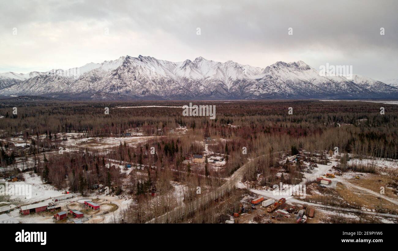 Aerial images, Knik River Valley. Palmer, Alaska. Winter 2021 Stock ...