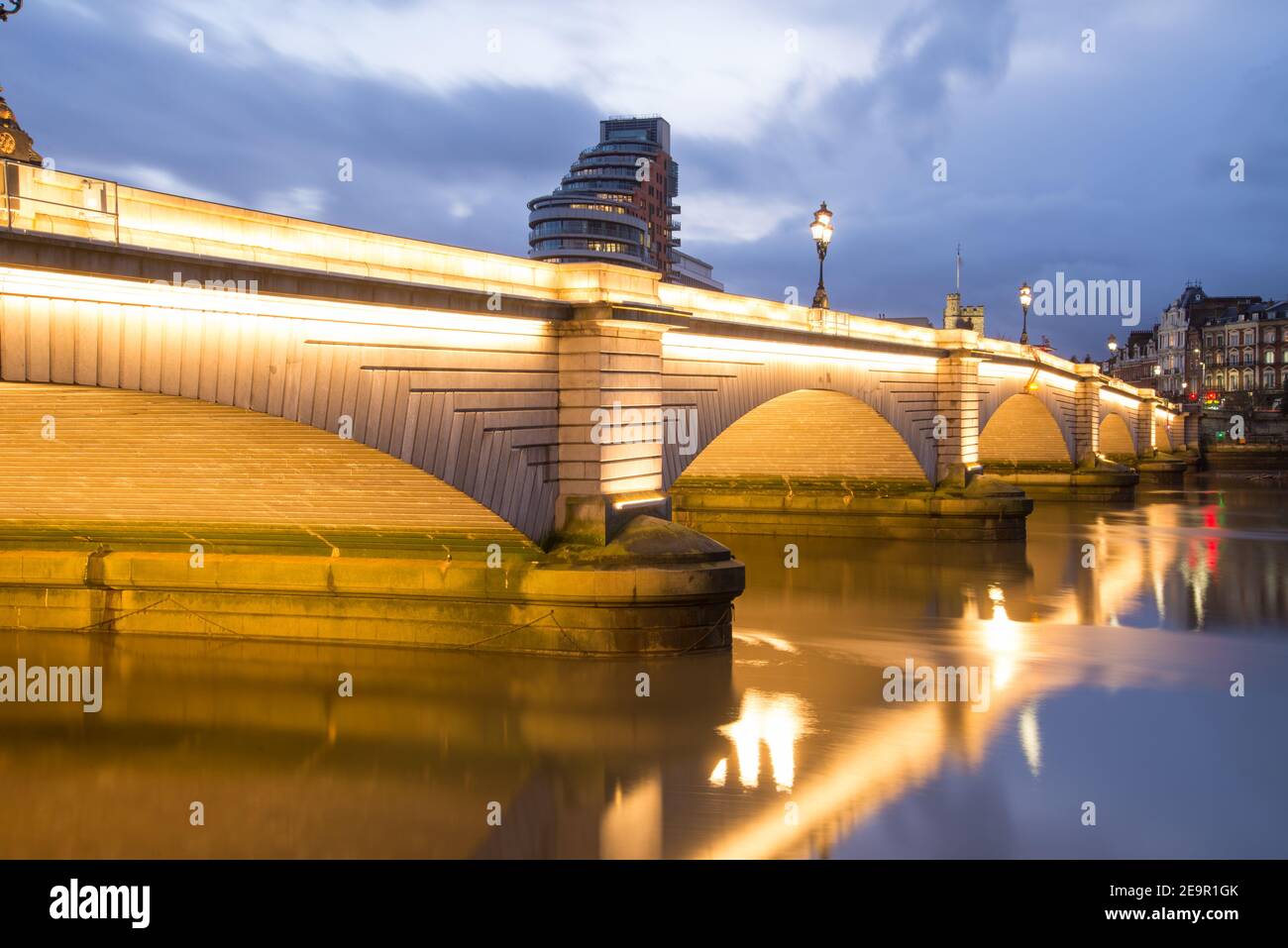 Cornish Stone Glow Lights Illumination at Dusk on Putney Bridge, London ...