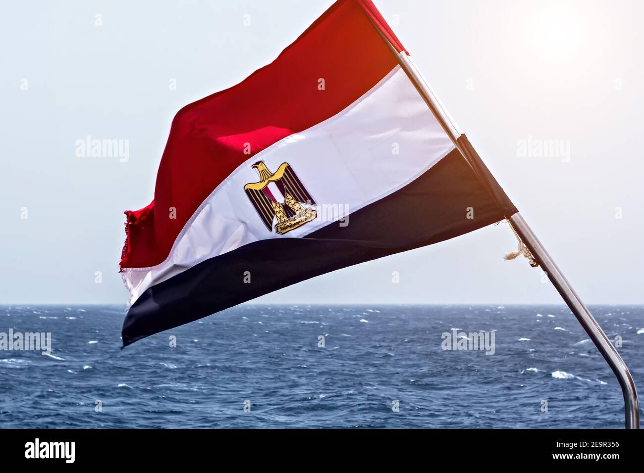 Egypt flag of the three equal horizontal red, white, and black bands on ...