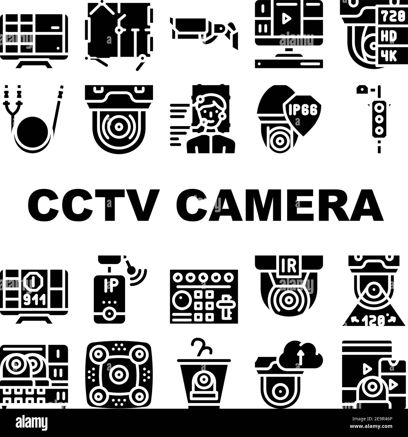 Cctv Camera Security Collection Icons Set Vector Stock Vector Image ...