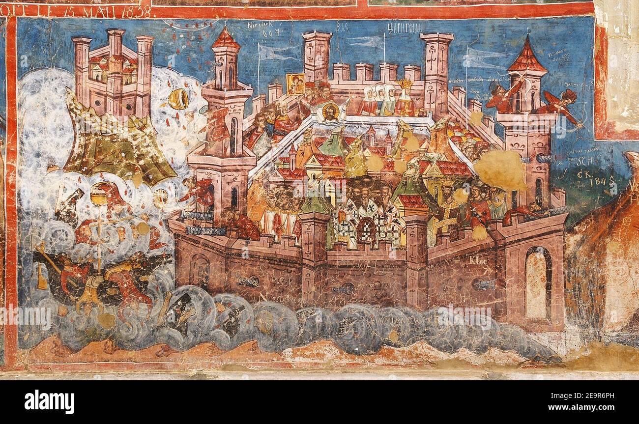 Moldovița Monastery ( Romania ) , mural Stock Photo - Alamy