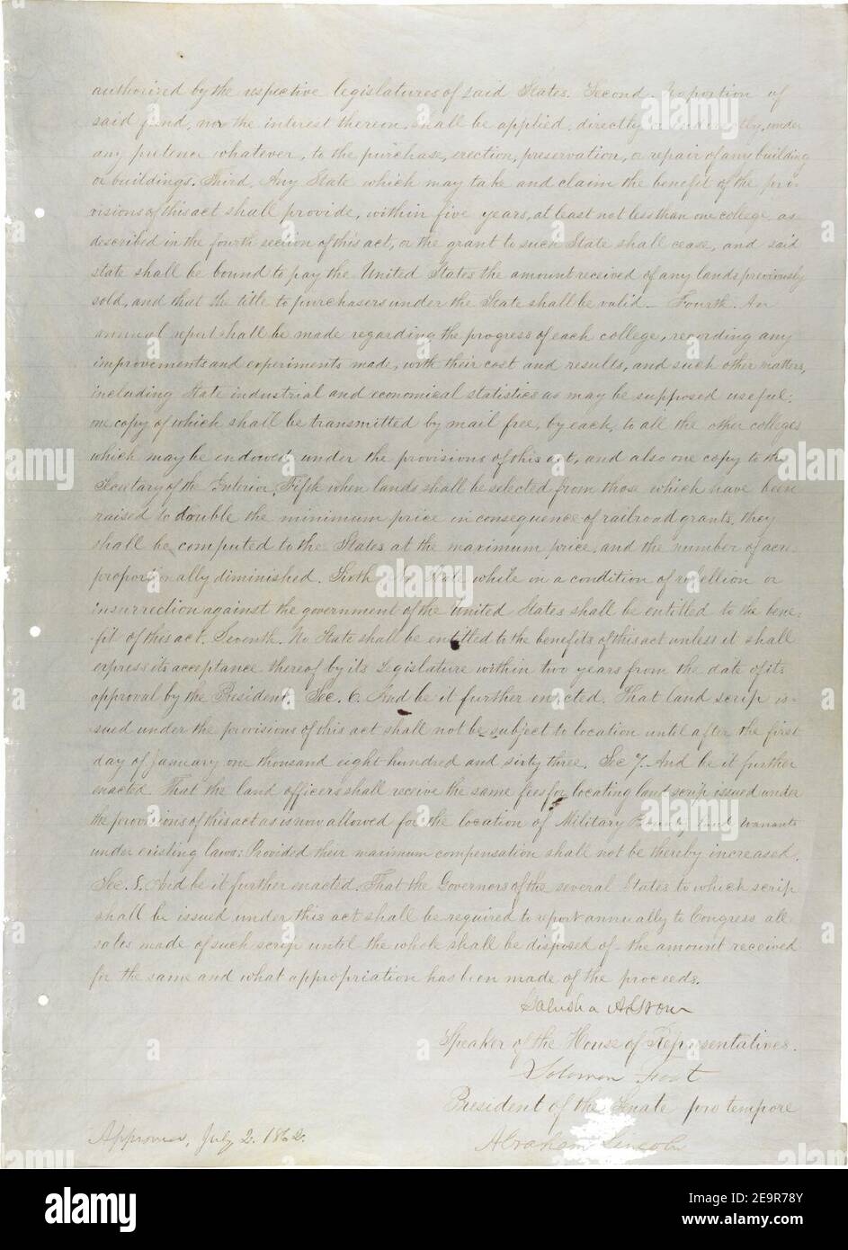 Morrill Act - Last Page Stock Photo - Alamy