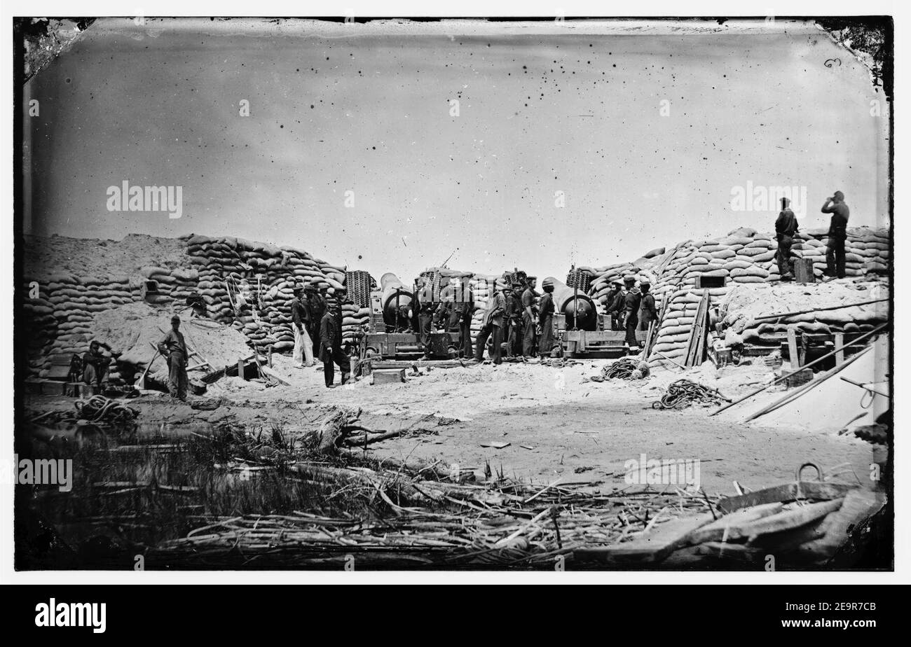 Morris Island, South Carolina. Naval Battery. Two 8-inch Parrot Rifles ...