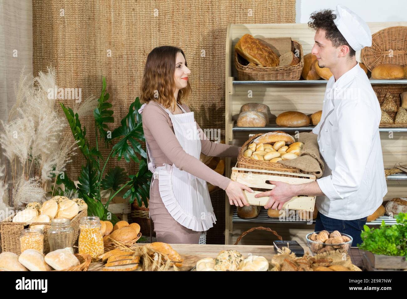 The delivery of goods to the bakery shop brought directly by the baker ...