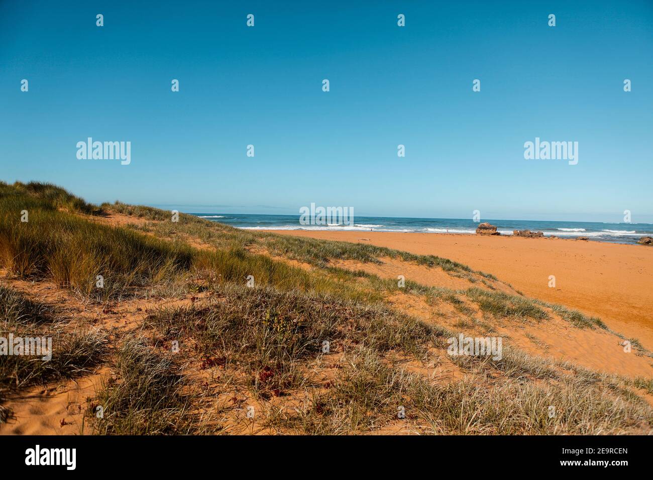 Dunes overlooking the water of Hopkins River Mouth to the Southern ...