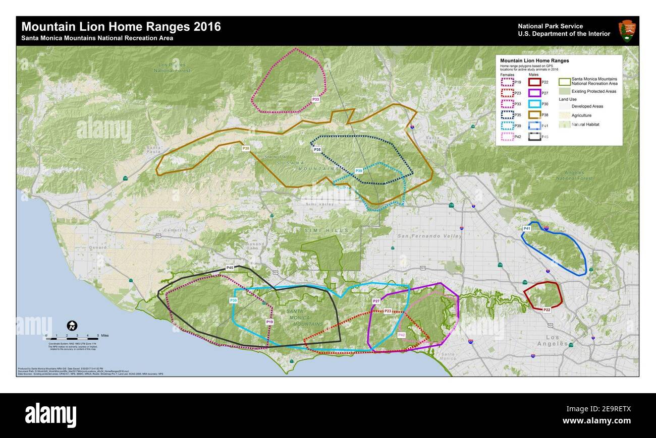 Mountain Lion Home Ranges 2016 (33781179435 Stock Photo - Alamy