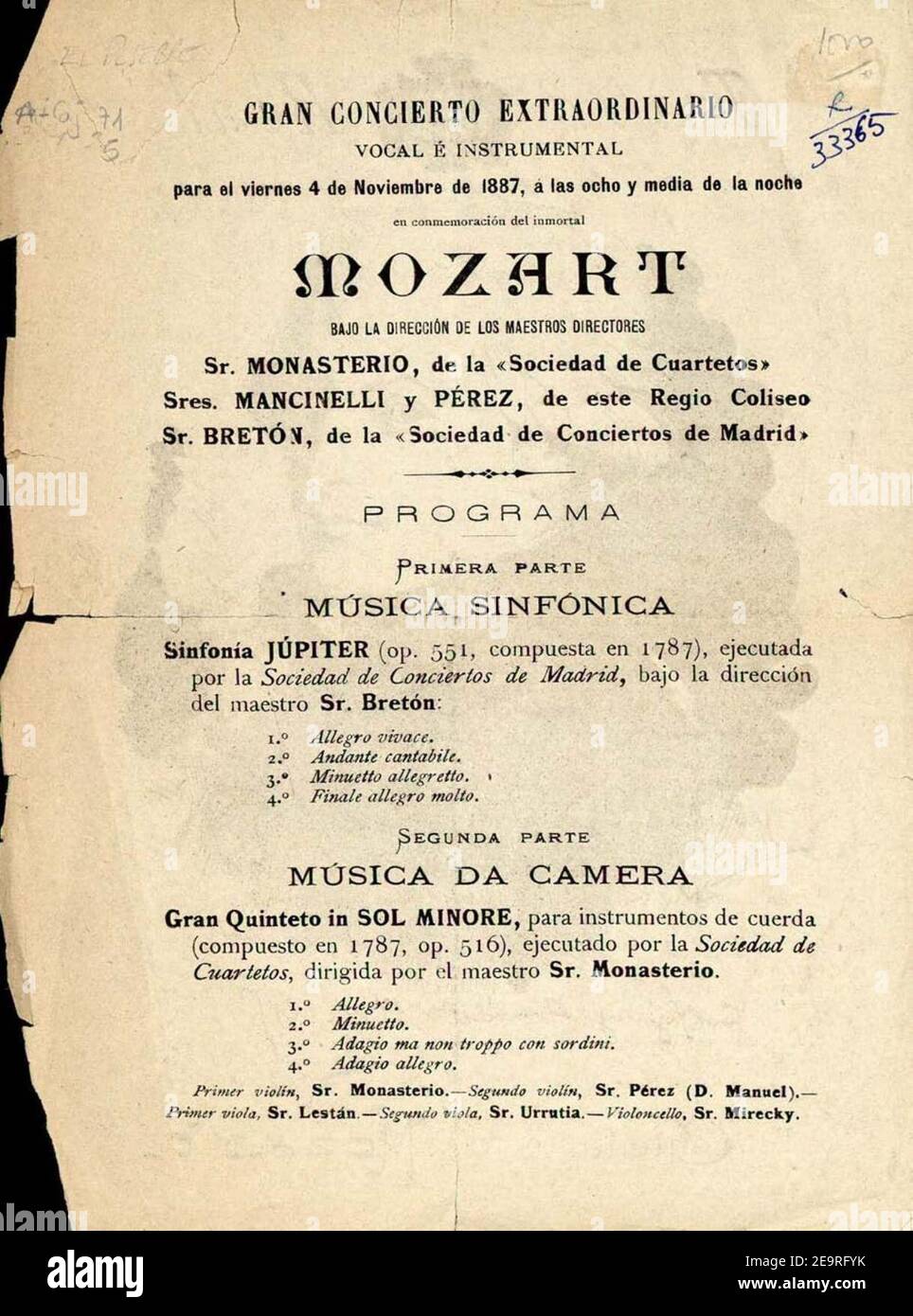 Mozart Anniversary concert program Stock Photo - Alamy