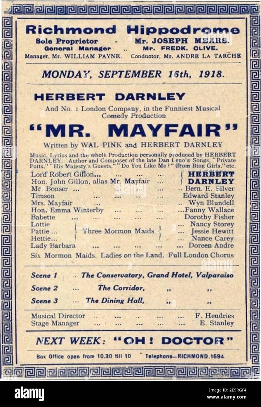 Mr Mayfair Richmond Hippodrome 1918 Herbert Darnley Stock Photo - Alamy
