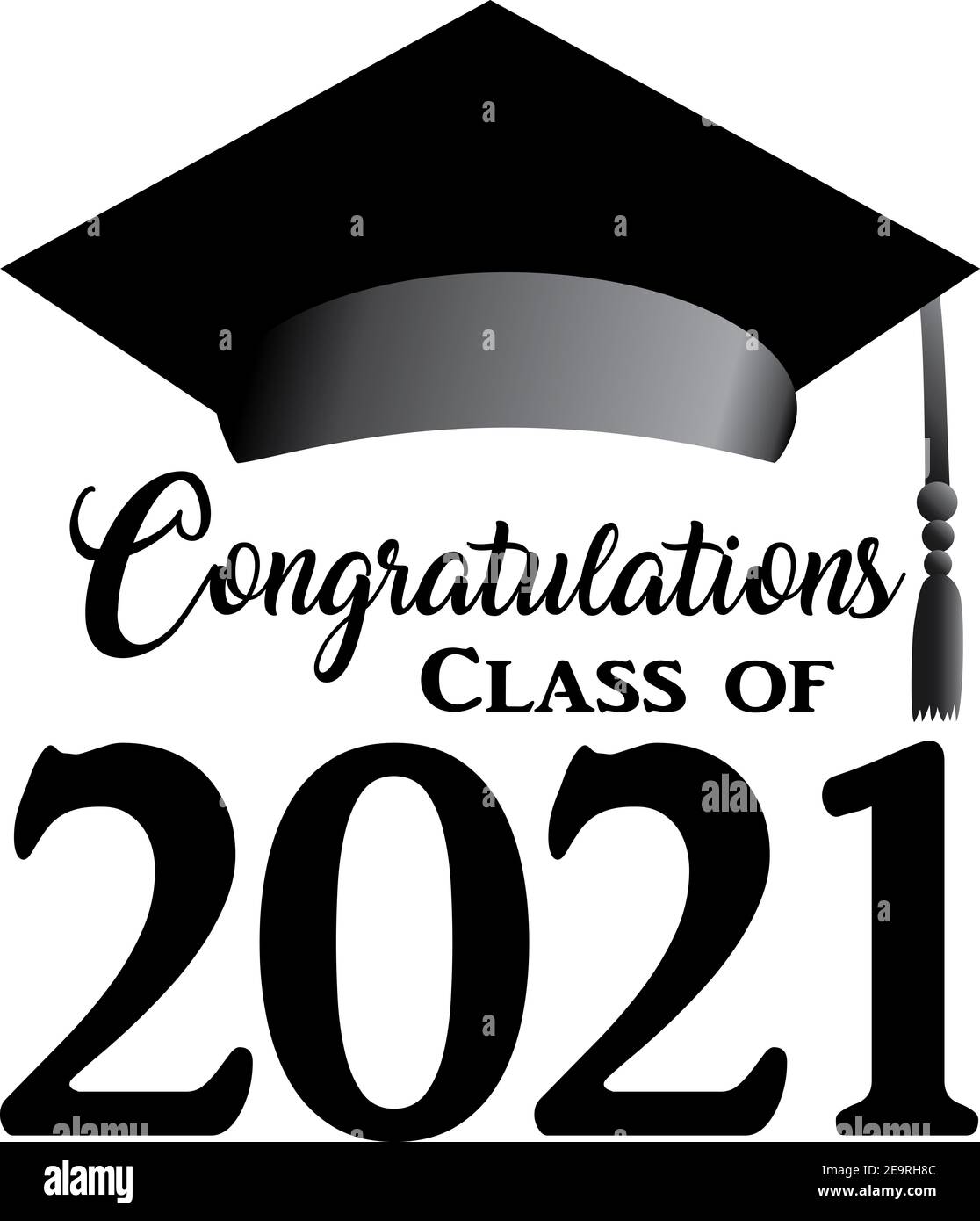 Class of 2021 Script Black and White with cap Stock Photo - Alamy