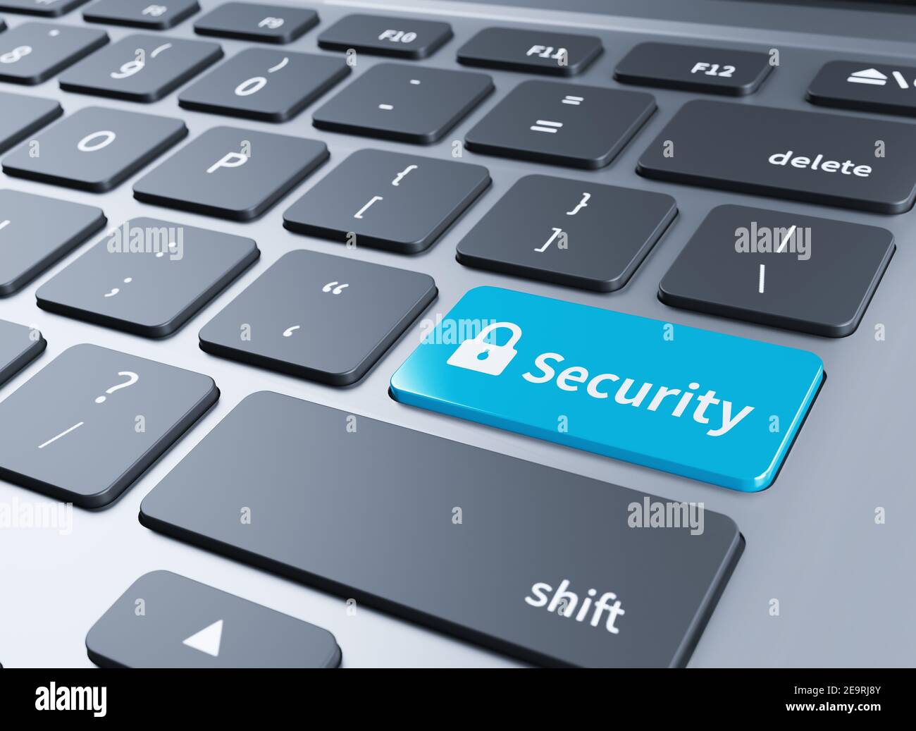 Blue security button on the keyboard.3d illustration Stock Photo - Alamy
