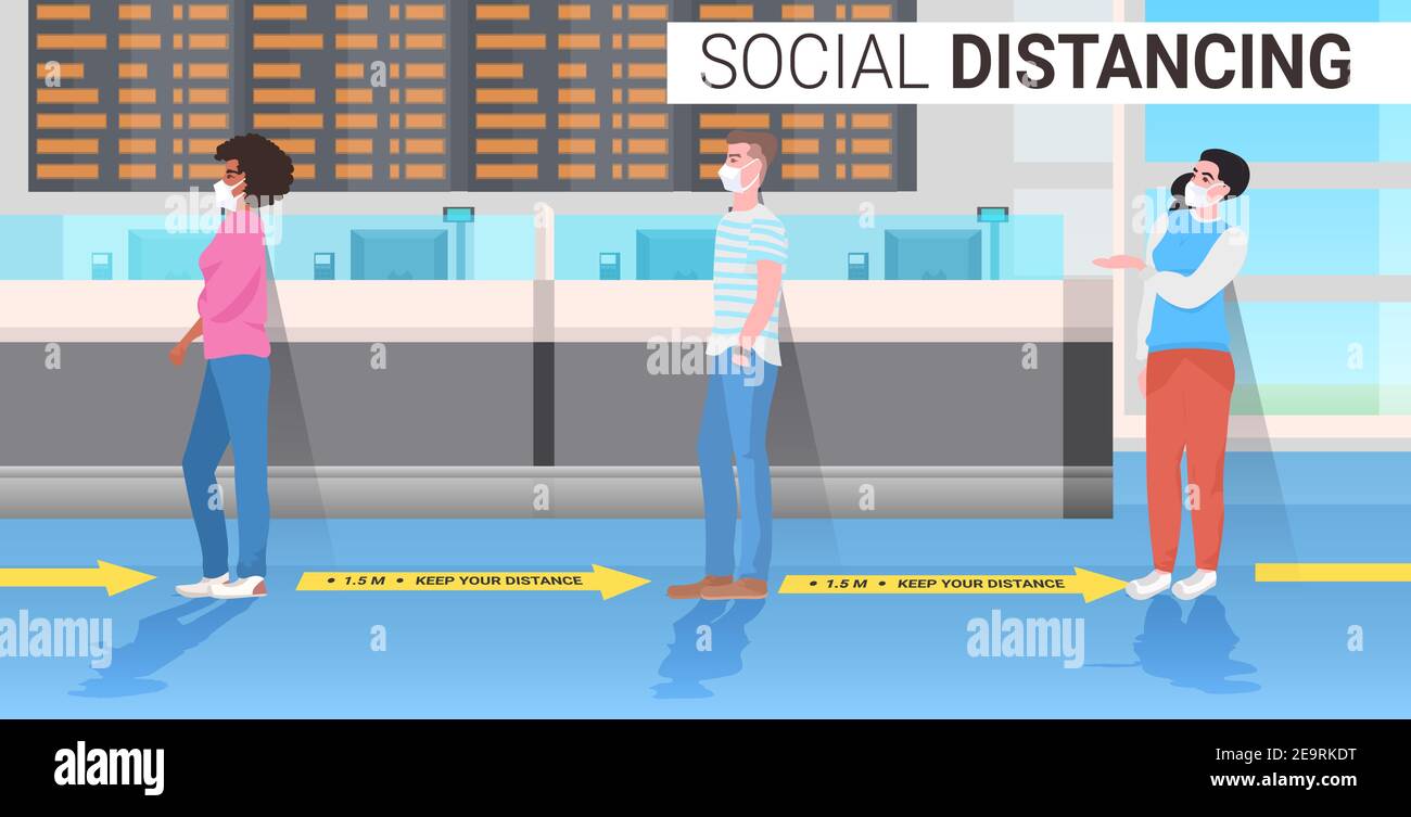 mix race passengers keeping distance to prevent coronavirus social ...