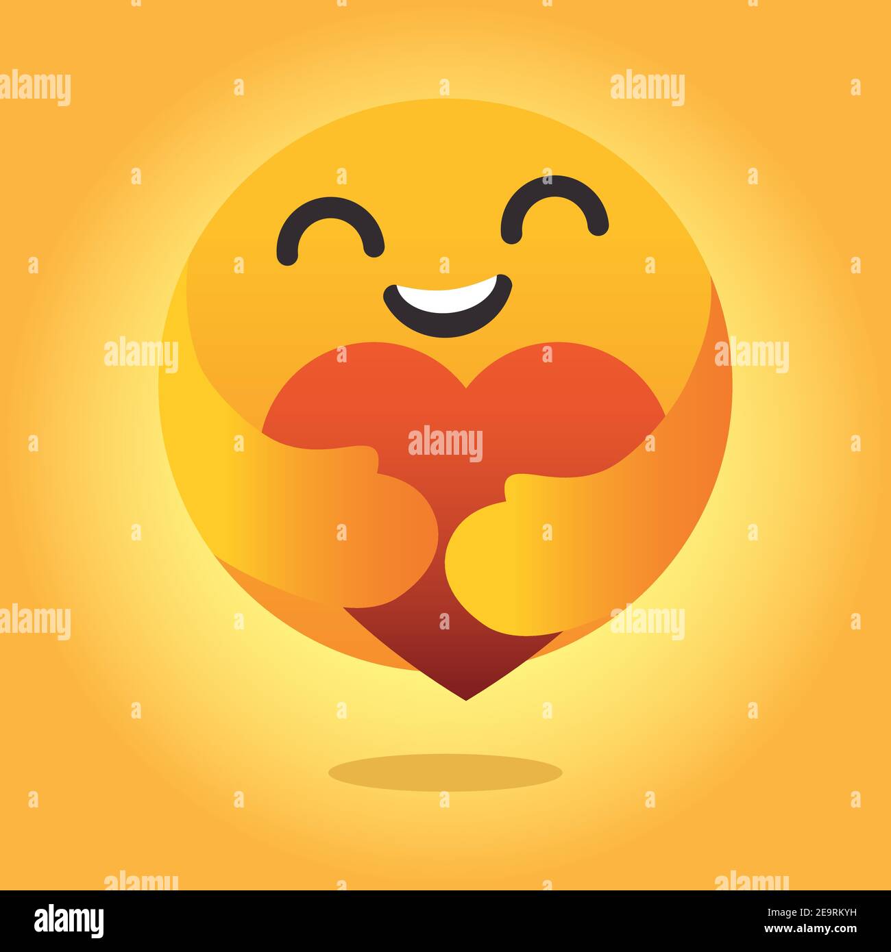 Emoji Hugging a heart over yellow background, colorful design, vector ...