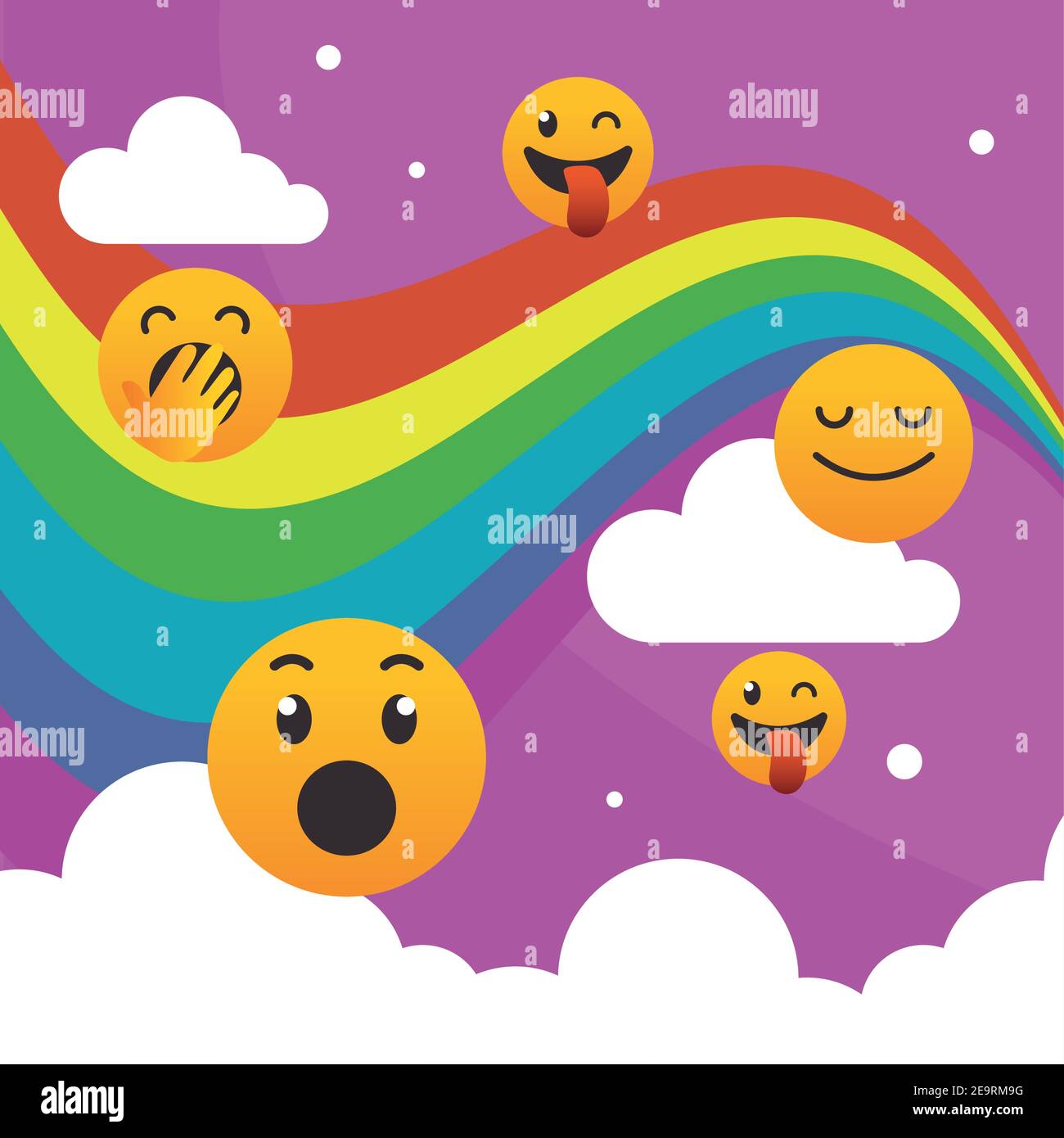 Happy emojis faces set with rainbow and clouds design, Emoticon cartoon ...