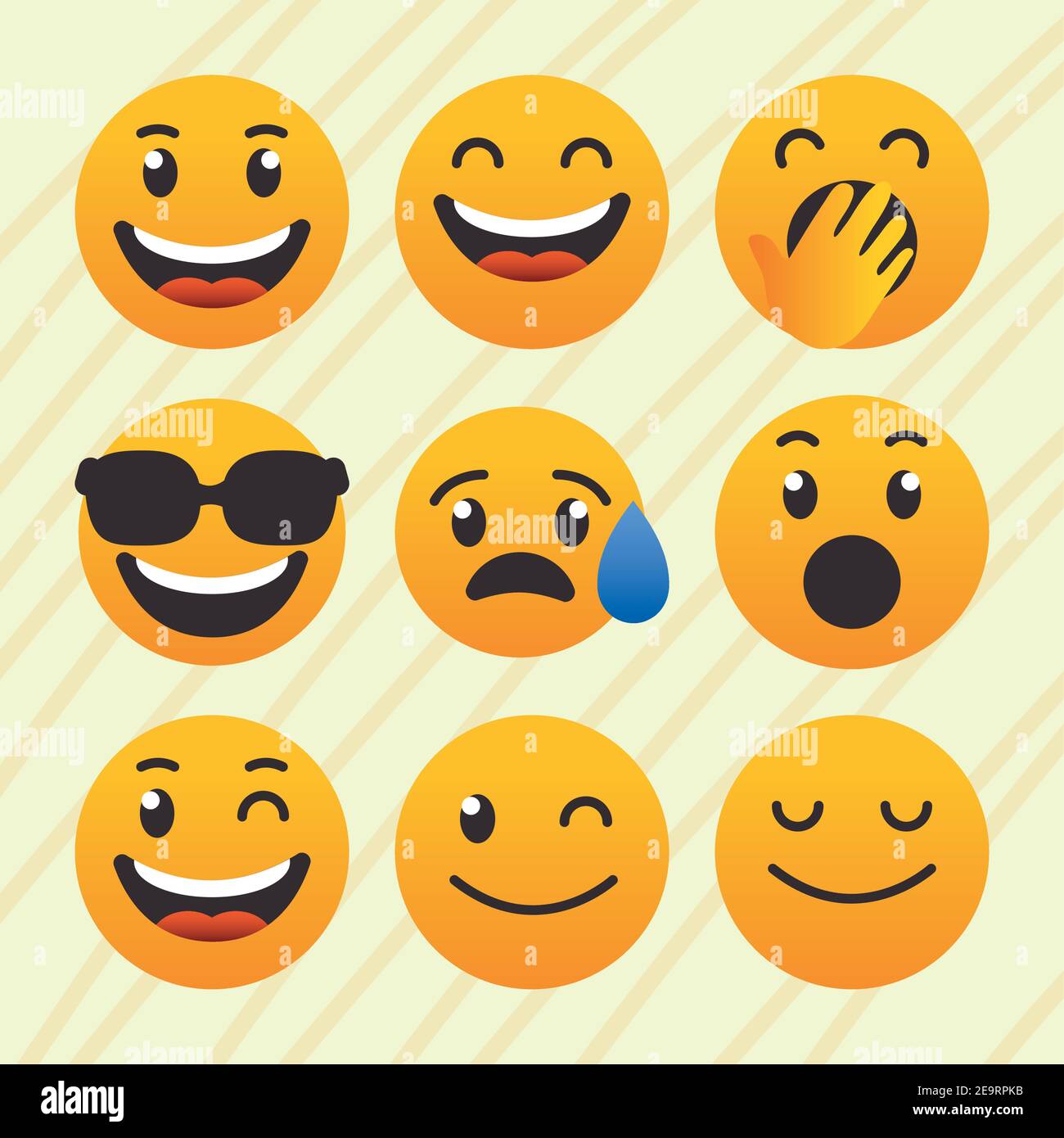 cartoon emojis icon set over yellow background, colorful design, vector ...