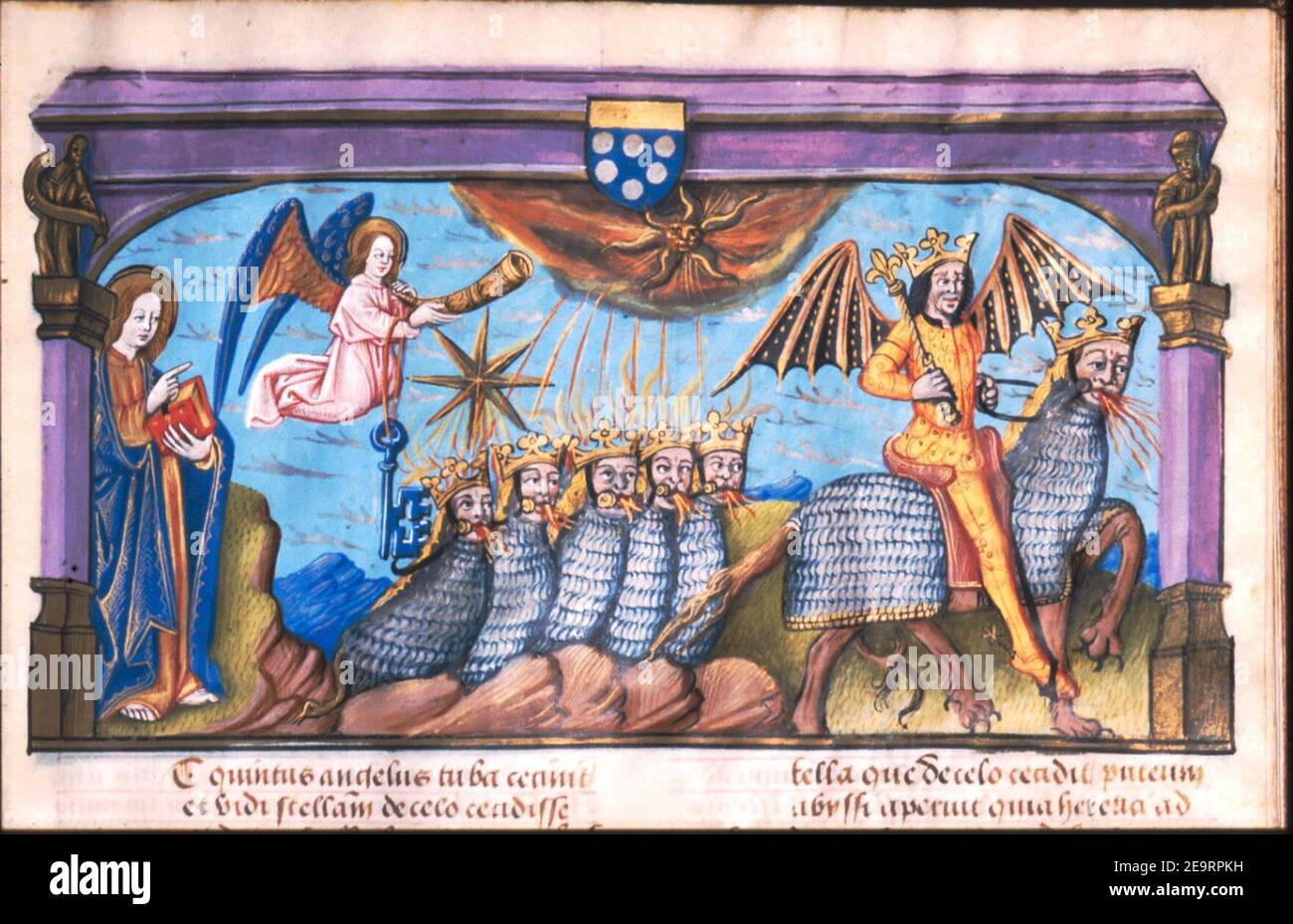 MS Hunter 398 fol. 21r detail - Fifth trumpet Stock Photo - Alamy