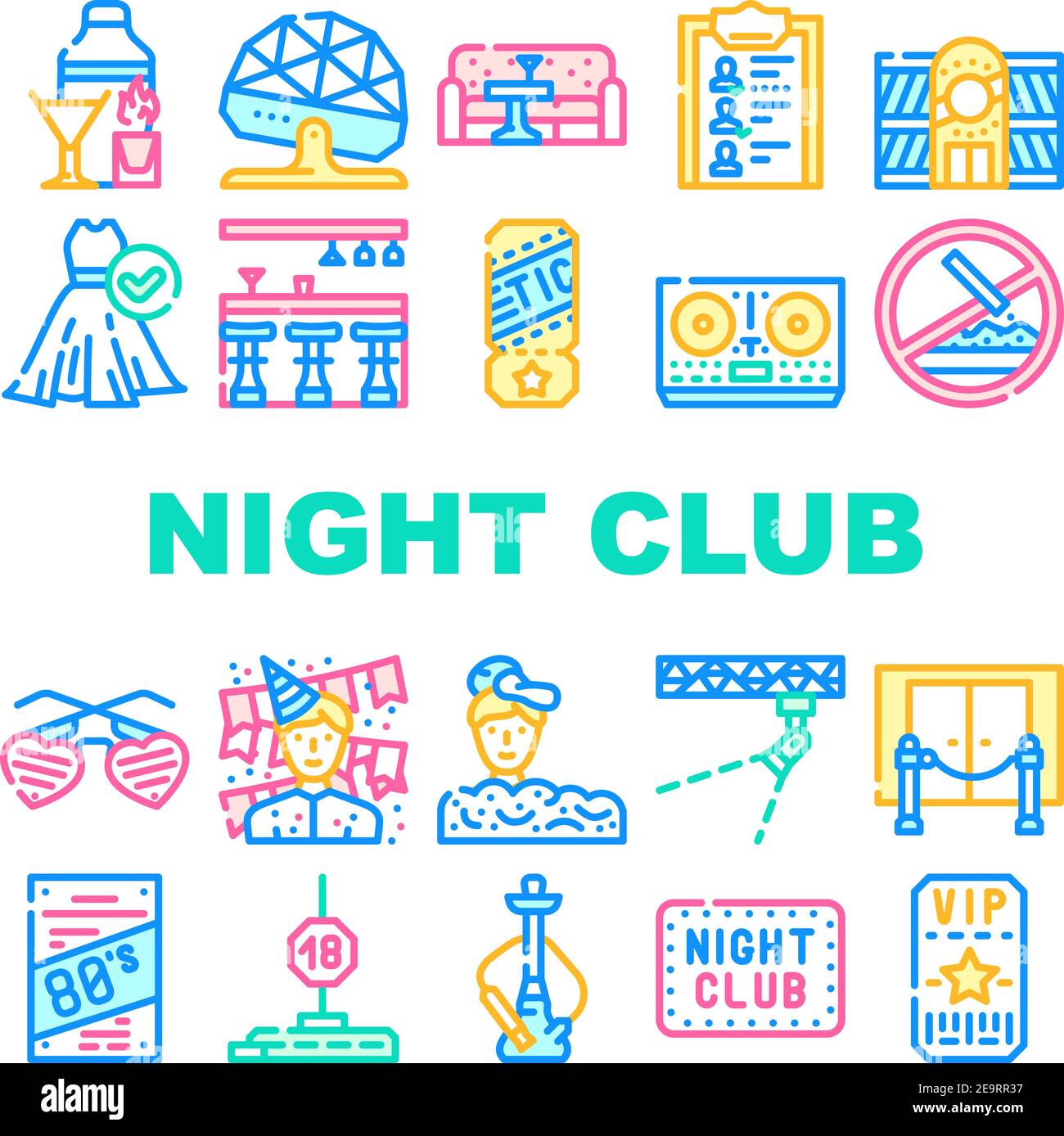 Night Club Dance Party Collection Icons Set Vector Stock Vector Image ...