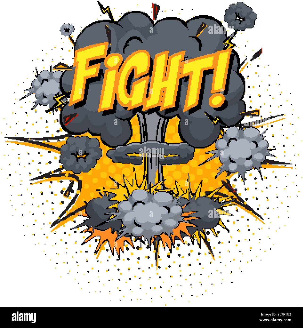 FIGHT text on comic cloud explosion isolated on white background ...