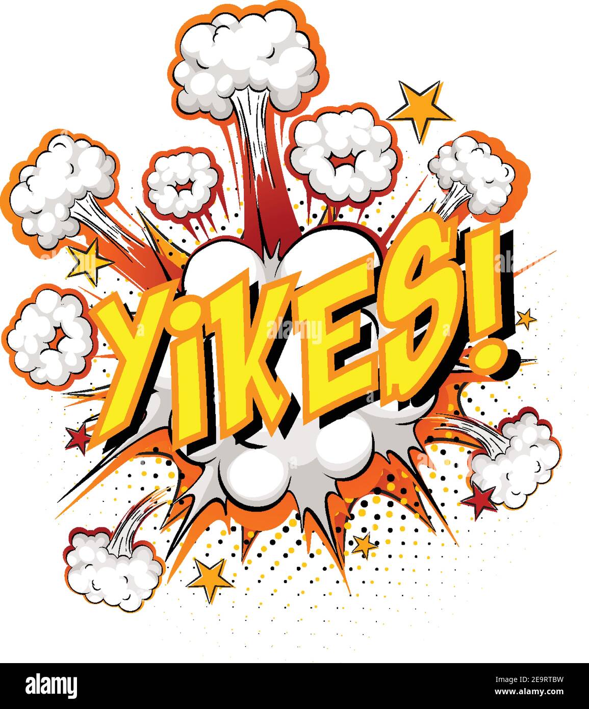 Word Yikes on comic cloud explosion background illustration Stock ...
