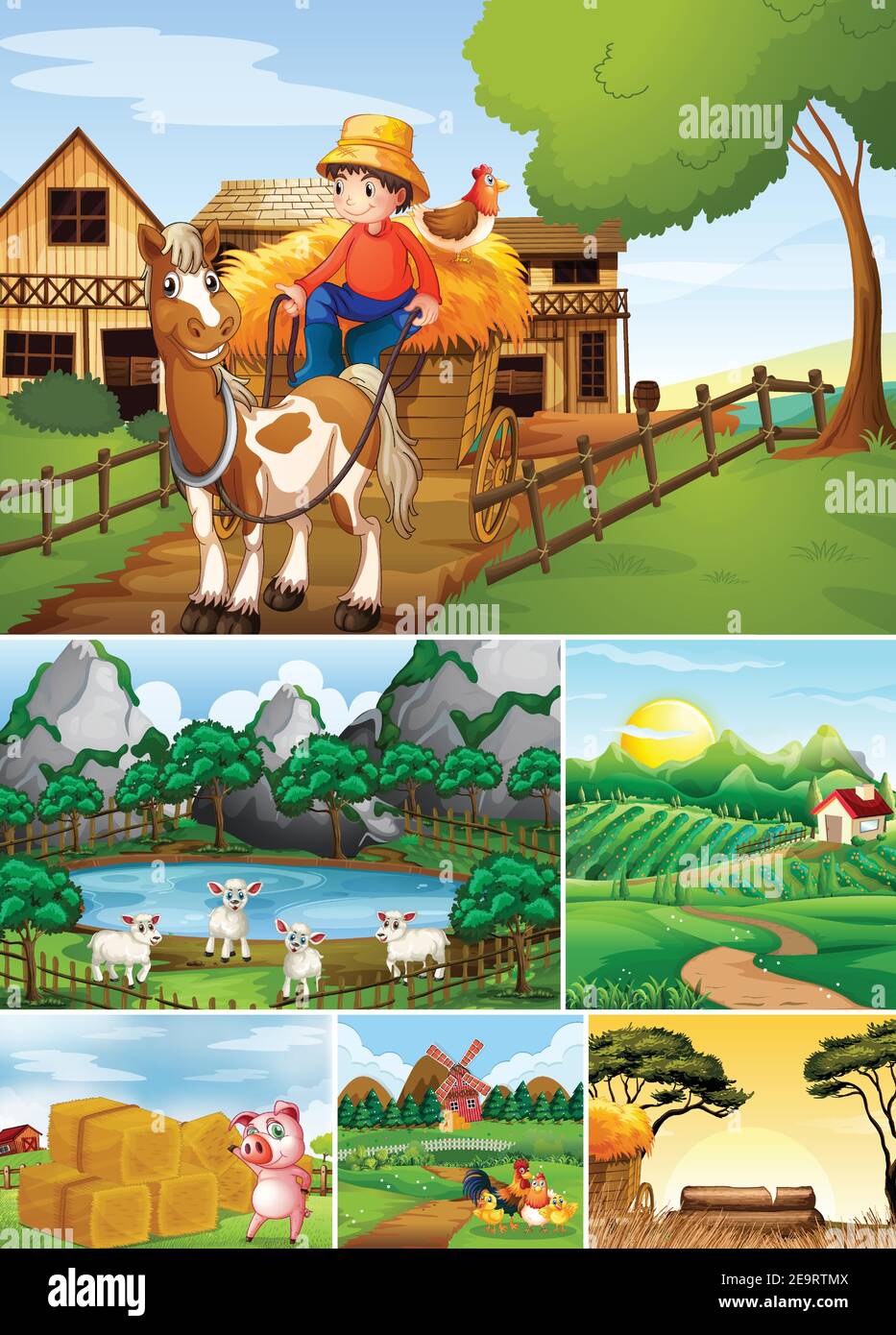 Set of different farm scene illustration Stock Vector Image & Art - Alamy