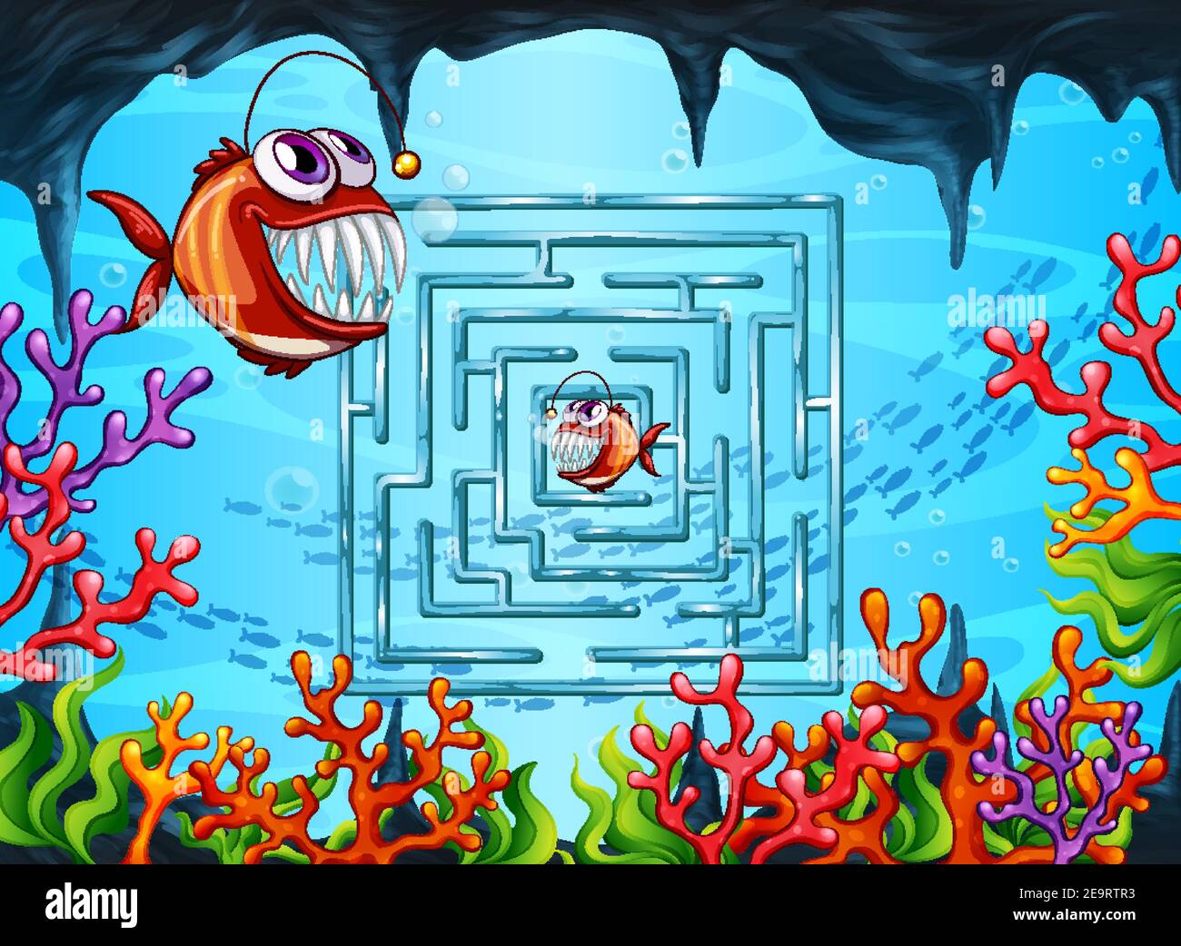 Maze game in the underwater theme template illustration Stock Vector ...