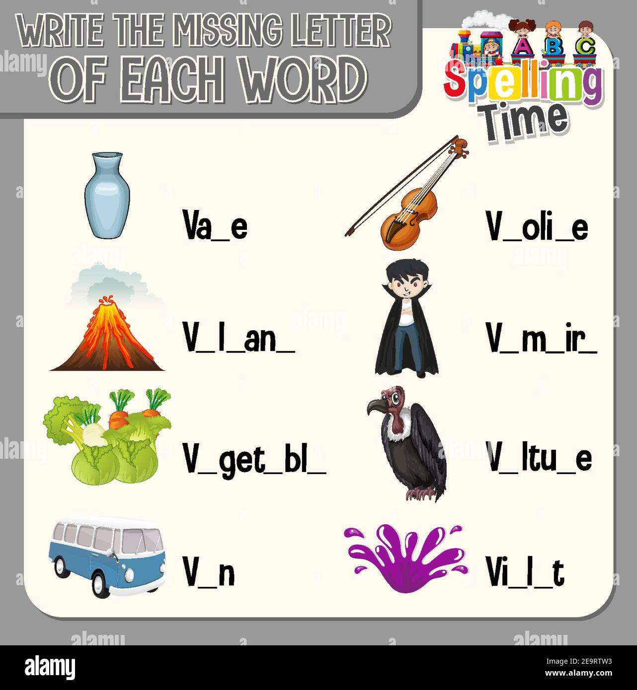 Write the missing letter of each word worksheet for children ...
