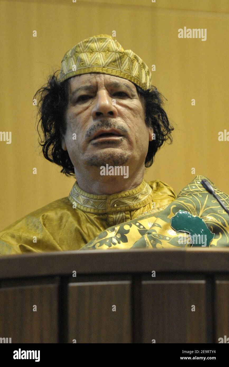 Muammar al-Gaddafi, 12th AU Summit, 090202 Stock Photo - Alamy