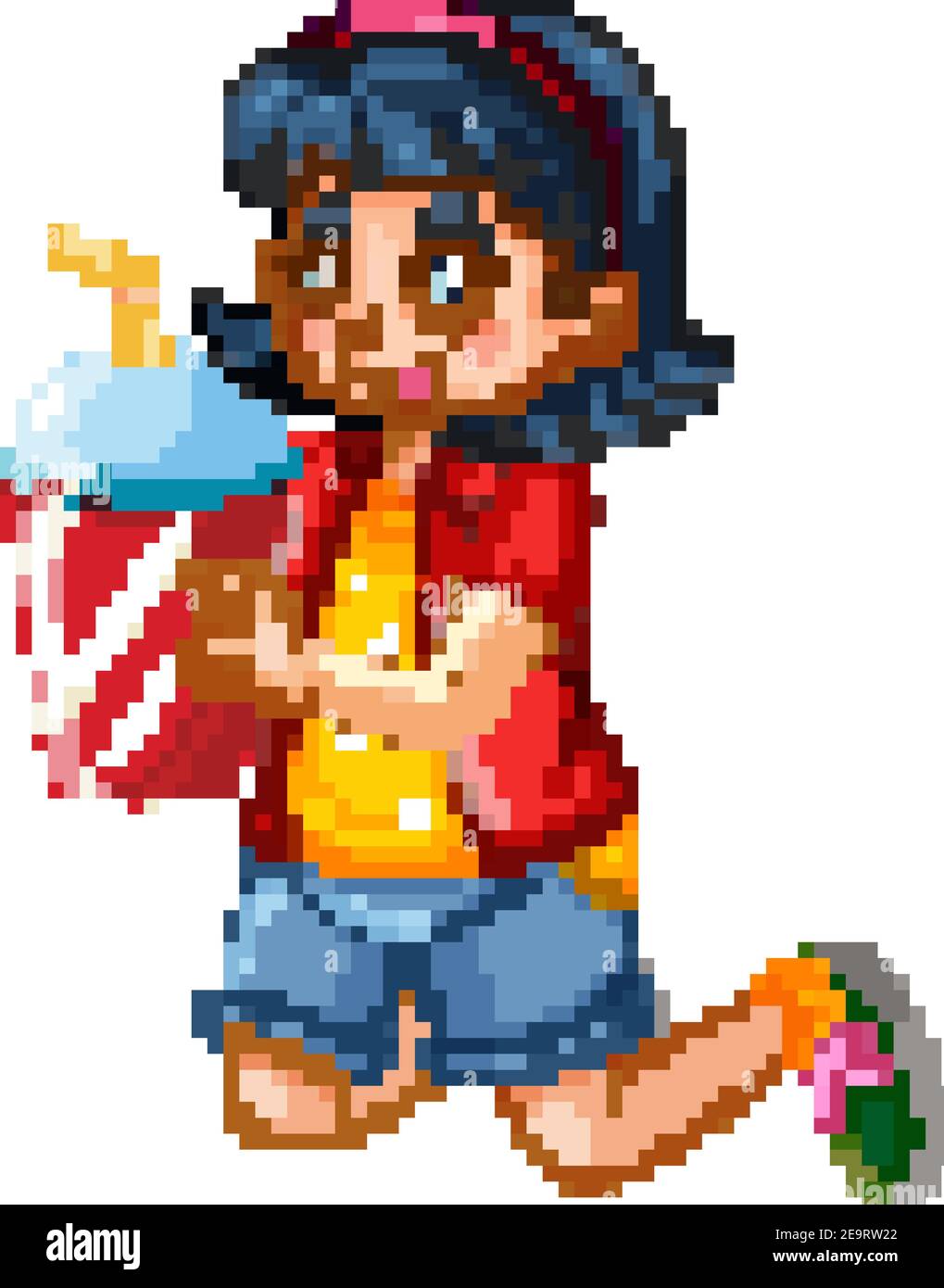 A cute girl holding drink cup cartoon character isolated on white ...