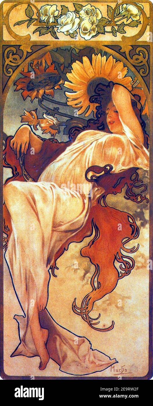 Mucha seasons 1897 summer Stock Photo - Alamy