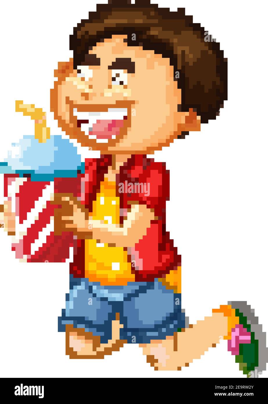 A boy holding drink cup cartoon character isolated on white background ...