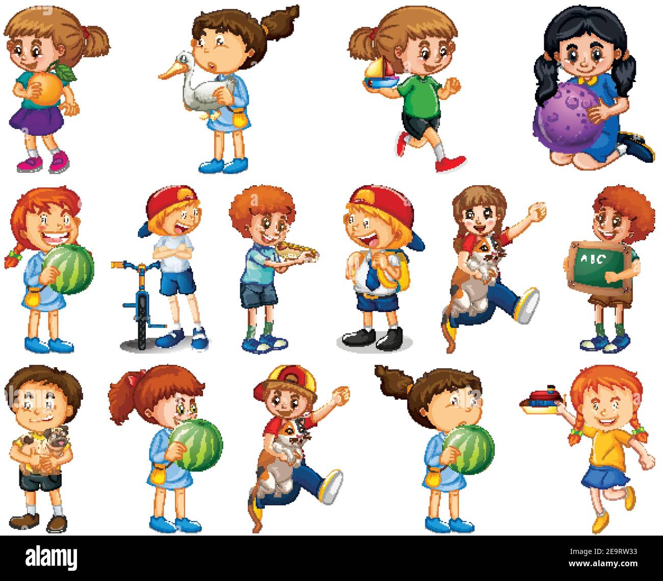 Children doing different activities cartoon character set on white ...