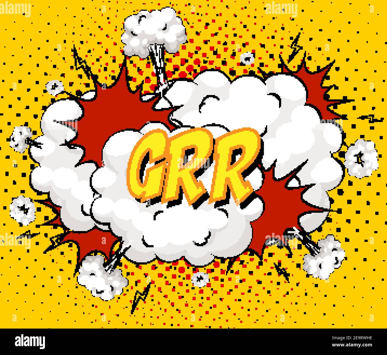 GRR text on comic cloud explosion on yellow background illustration ...