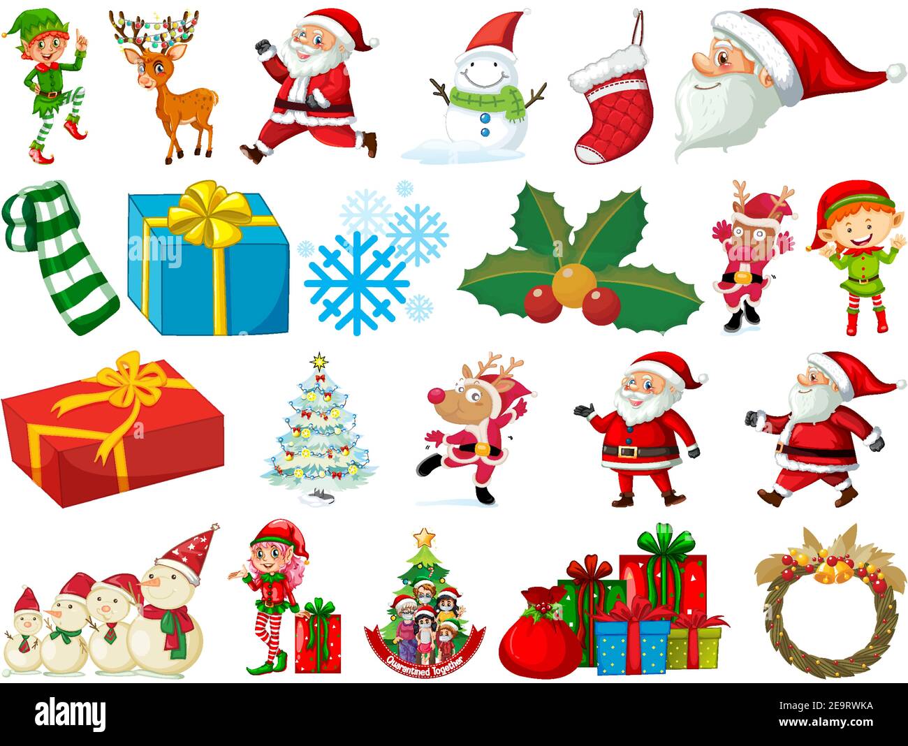 Set of Santa Claus cartoon character and Christmas objects isolated on ...