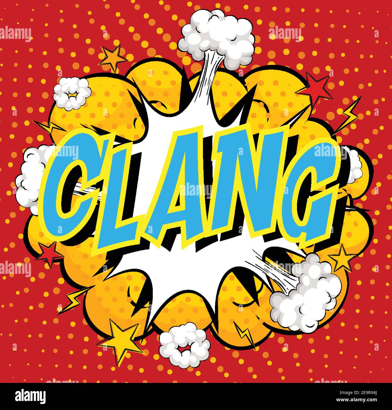 Word Clang on comic cloud explosion background illustration Stock ...