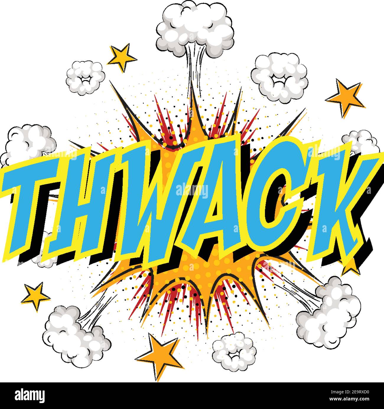 Word Thwack on comic cloud explosion background illustration Stock ...