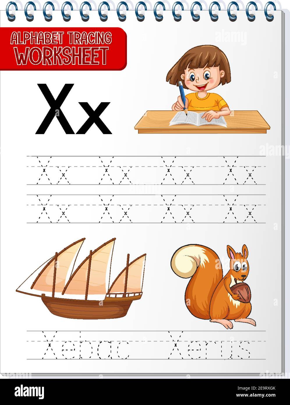 Alphabet tracing worksheet with letter X and x illustration Stock ...