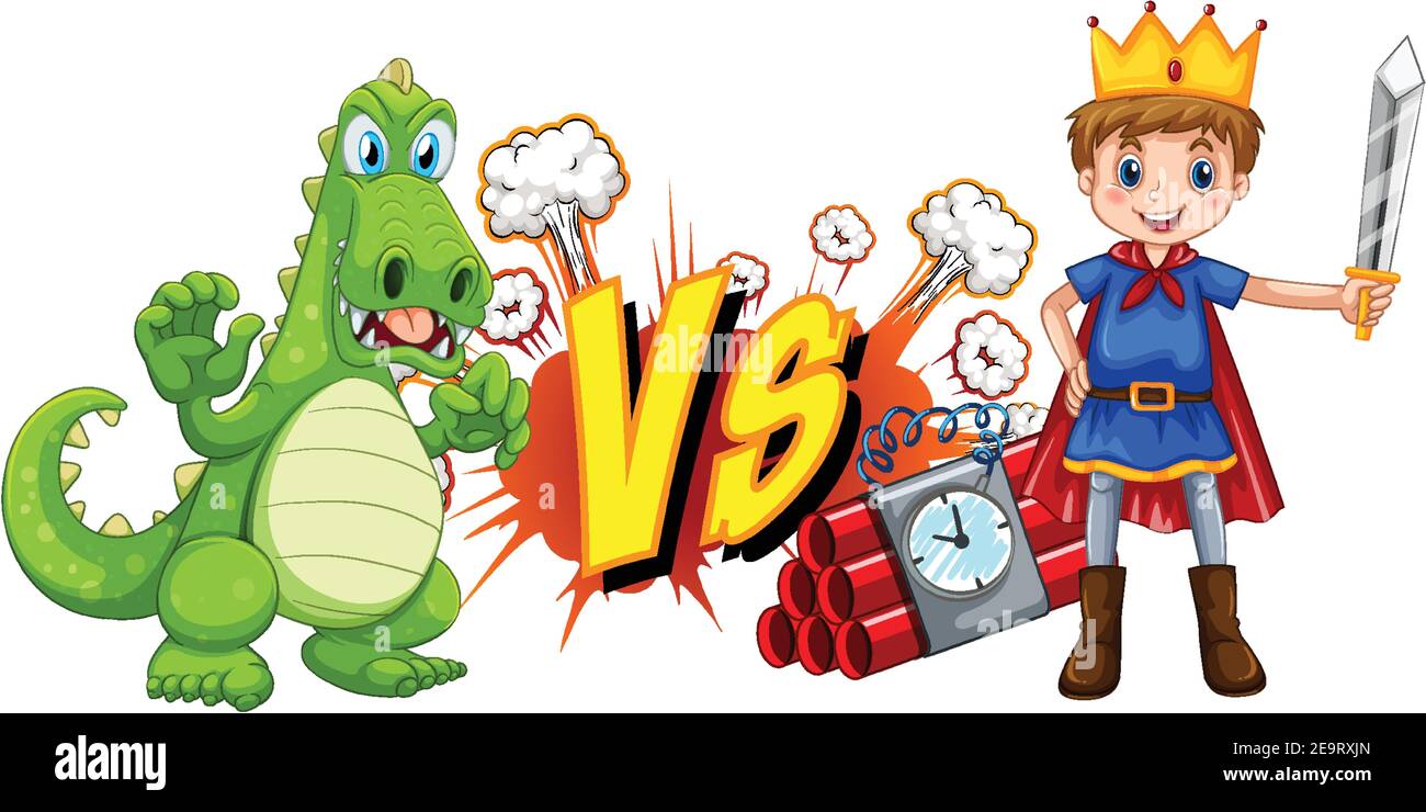 Dragon and knight fighting each other on white background illustration ...