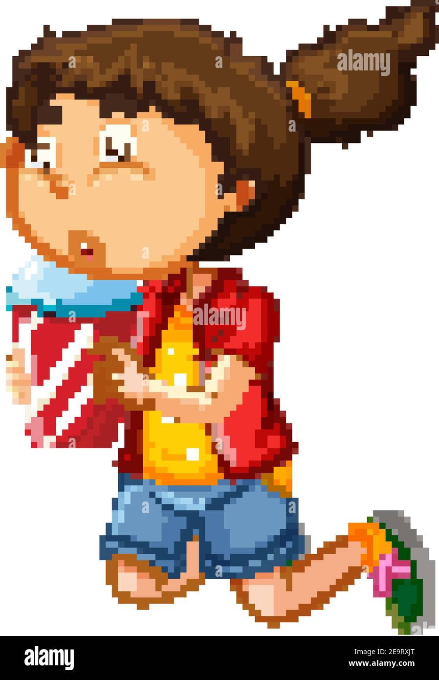 A cute girl holding drink cup cartoon character isolated on white ...