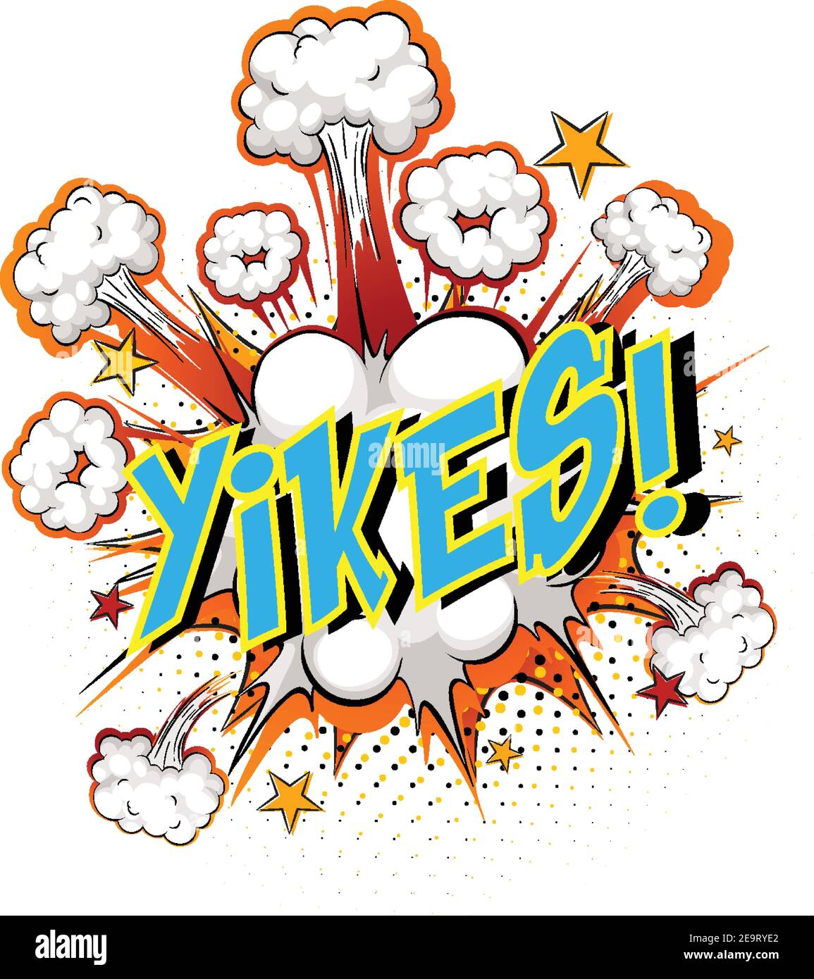 Word Yikes on comic cloud explosion background illustration Stock ...