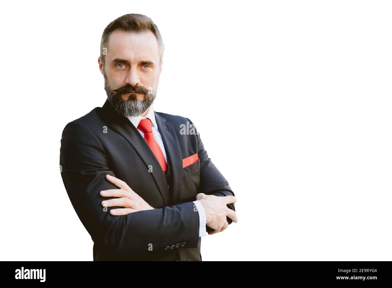 Serious Businessman Latin beard standing confidence isolated on white ...