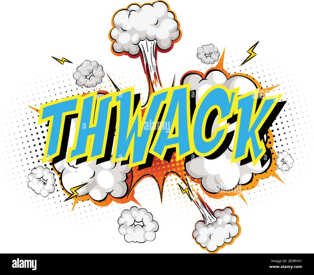 Word Thwack on comic cloud explosion background illustration Stock ...