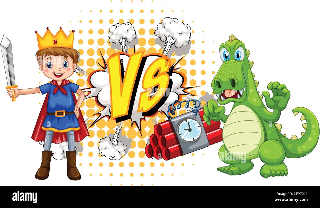 Dragon and knight fighting each other on white background illustration ...