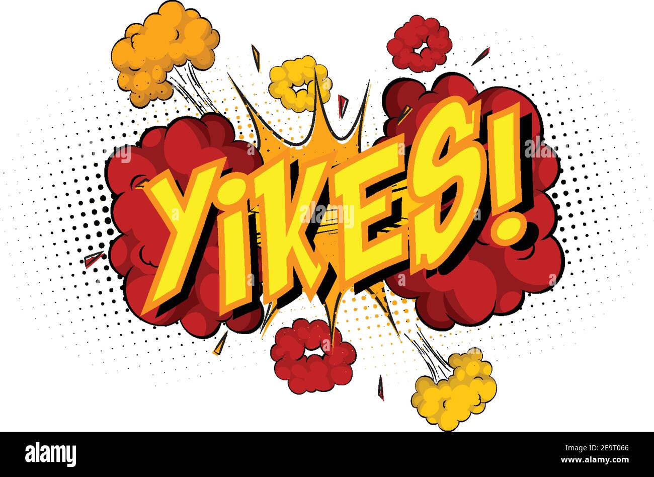 Word Yikes on comic cloud explosion background illustration Stock ...
