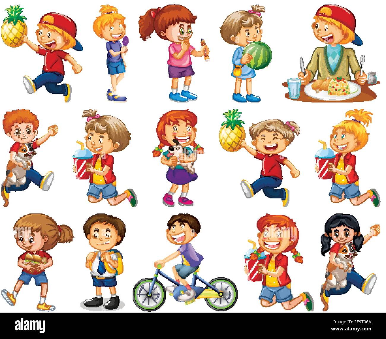 Children doing different activities cartoon character set on white ...