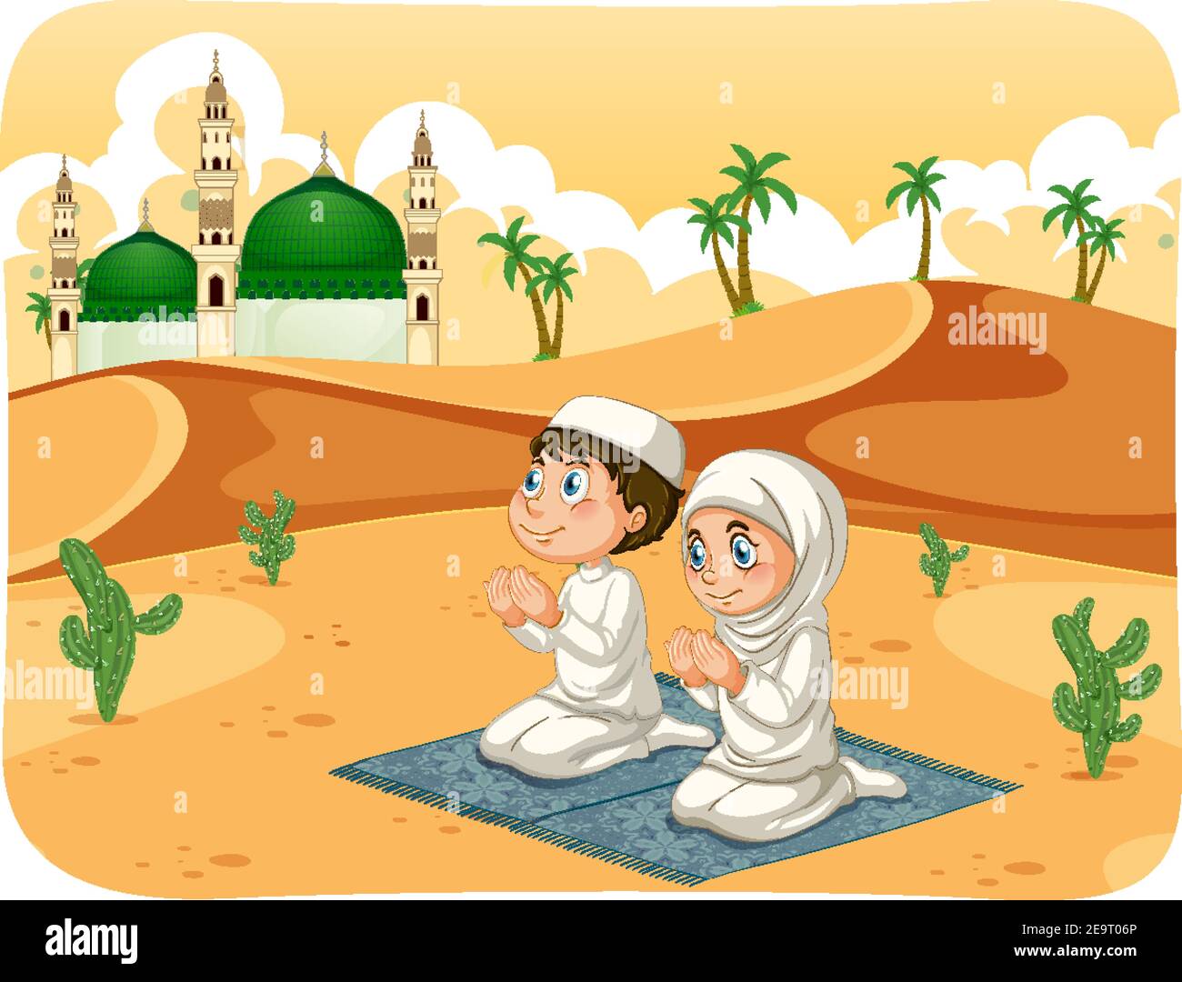Muslim sister and brother in praying position cartoon character ...