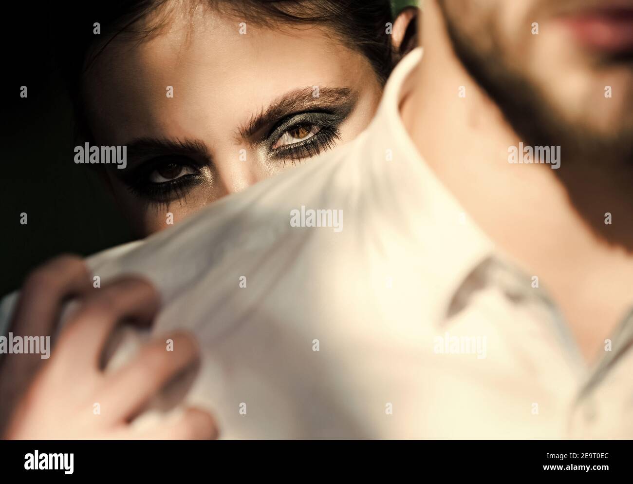 Relationship couple, care concept. Girl with makeup face. Couple in ...