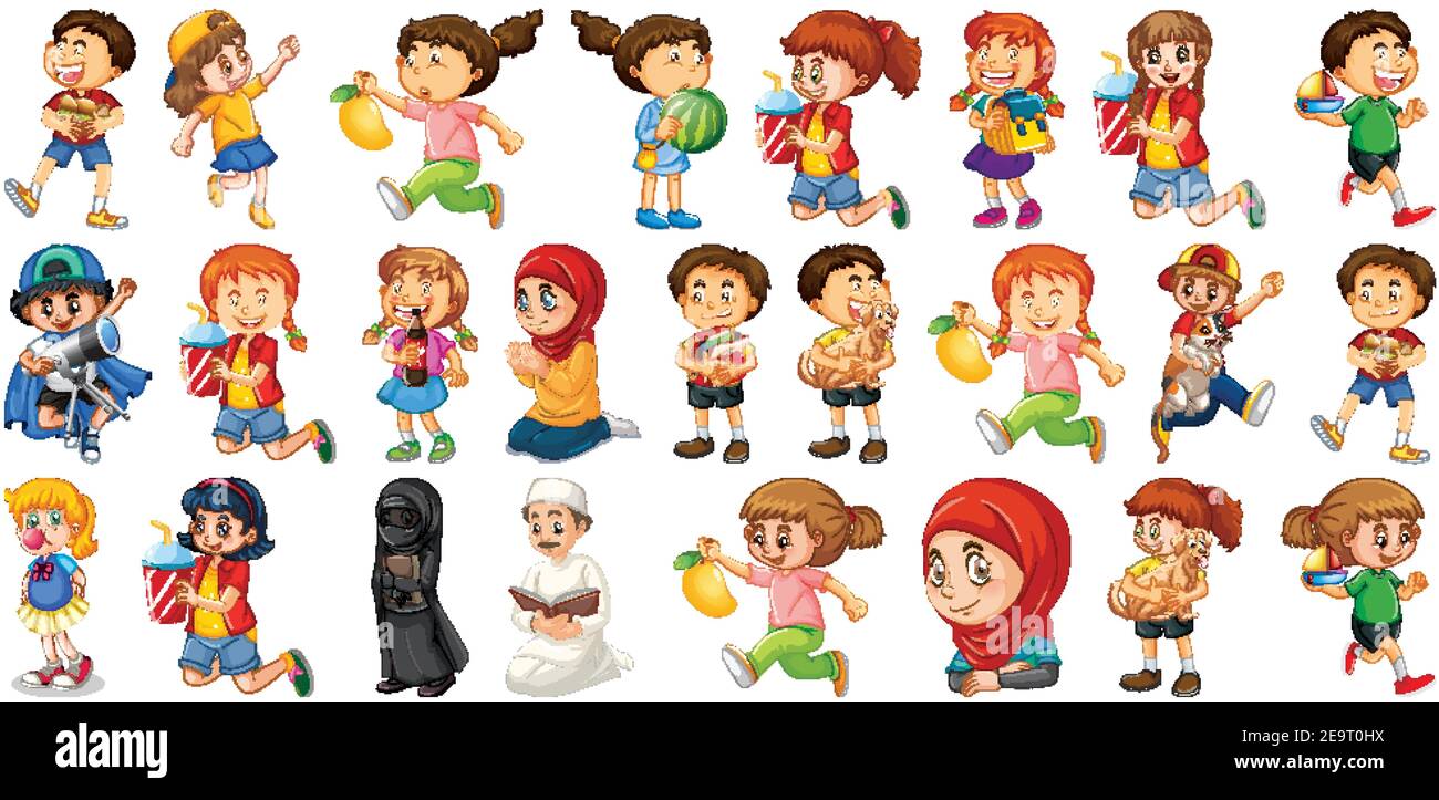 Children doing different activities cartoon character set on white ...