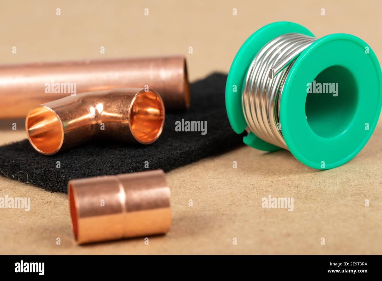 Objects of home heating system: copper plumbing parts, gas soldering ...